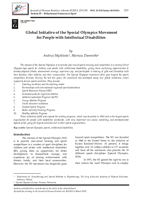 (PDF) Global Initiative of the Special Olympics Movement for People ...