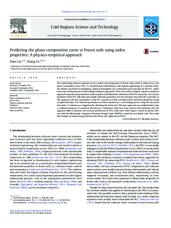 (PDF) Predicting the phase composition curve in frozen soils using index properties: A physico ...