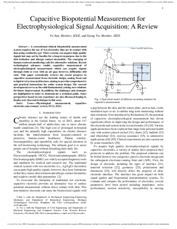 (PDF) Capacitive Biopotential Measurement for Electrophysiological ...