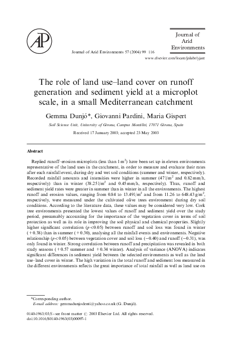 (PDF) The role of land use–land cover on runoff generation and sediment yield at a microplot ...