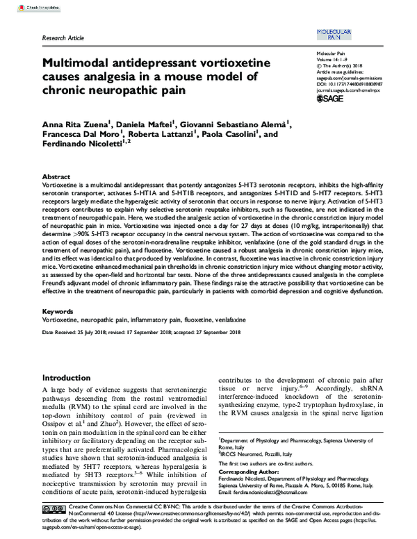 (PDF) Multimodal antidepressant vortioxetine causes analgesia in a ...