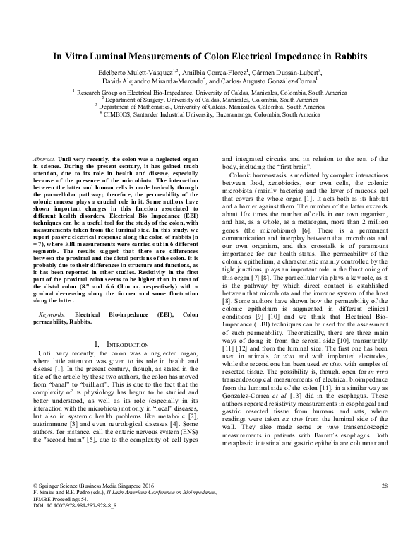 (PDF) In Vitro Luminal Measurements of Colon Electrical Impedance in ...