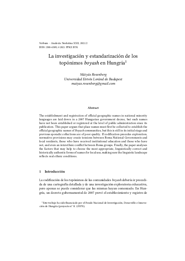 (PDF) La investigación y estandarización de los topónimos boyash en ...