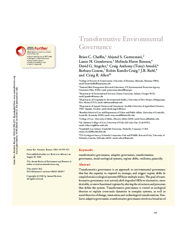 (PDF) Transformative Environmental Governance
