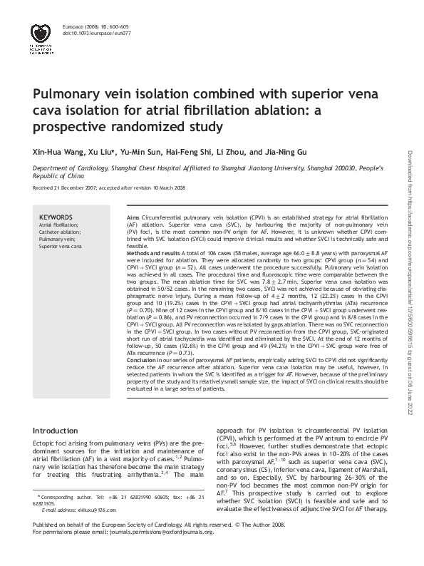 (PDF) Pulmonary vein isolation combined with superior vena cava isolation for atrial ...