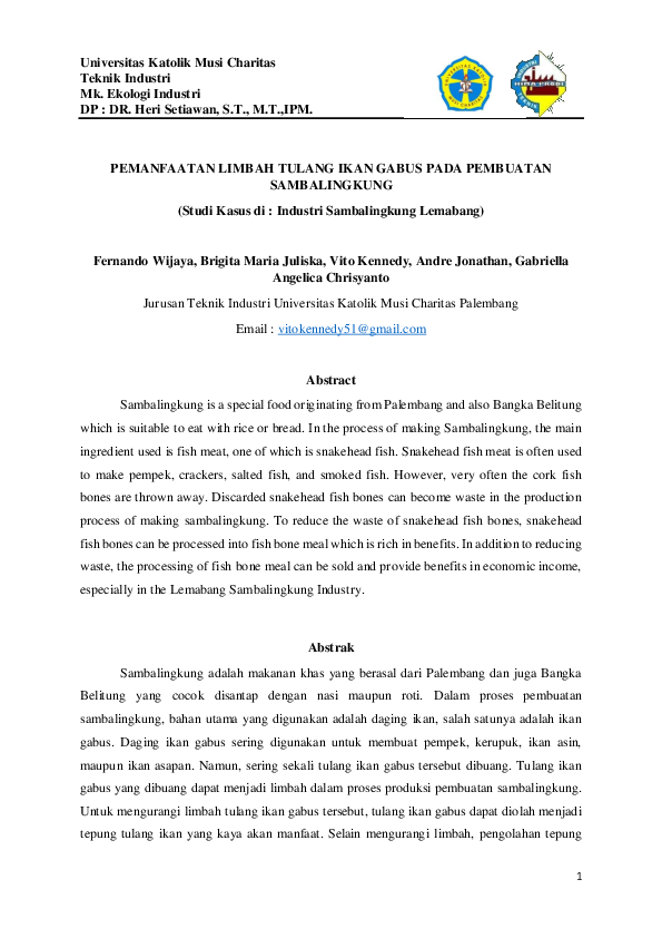 (PDF) PEMANFAATAN LIMBAH TULANG IKAN GABUS PADA PEMBUATAN SAMBALINGKUNG