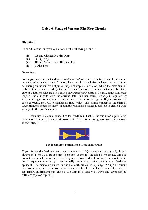 (PDF) Lab # 6: Study of Various Flip-Flop Circuits