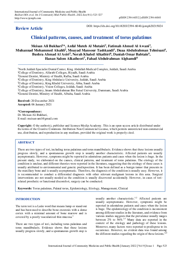 (PDF) Clinical patterns, causes, and treatment of torus palatinus