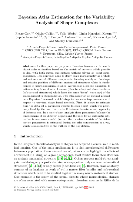 (PDF) Bayesian Atlas Estimation for the Variability Analysis of Shape Complexes