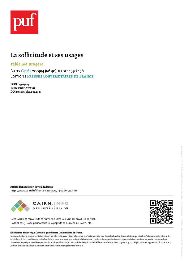 (PDF) La sollicitude et ses usages