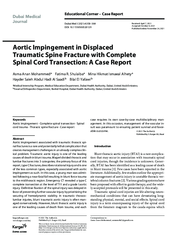 (PDF) Aortic Impingement in Displaced Traumatic Spine Fracture with ...