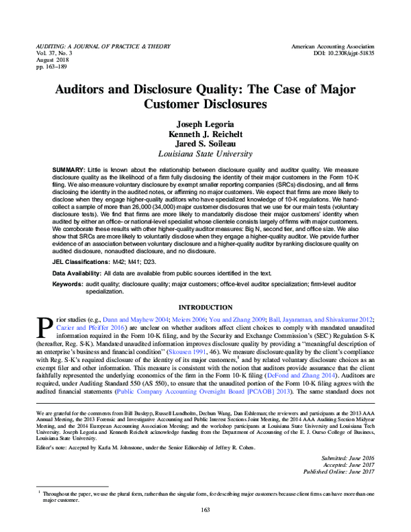 (PDF) Auditors and Disclosure Quality: The Case of Major Customer ...