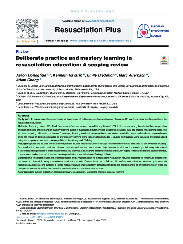 (PDF) Deliberate practice and mastery learning in resuscitation ...