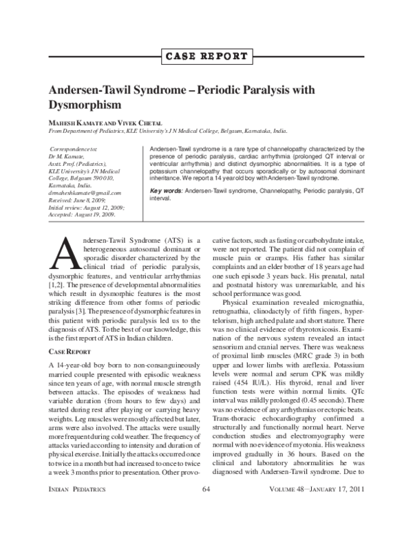 (PDF) Andersen-Tawil syndrome — Periodic paralysis with dysmorphism