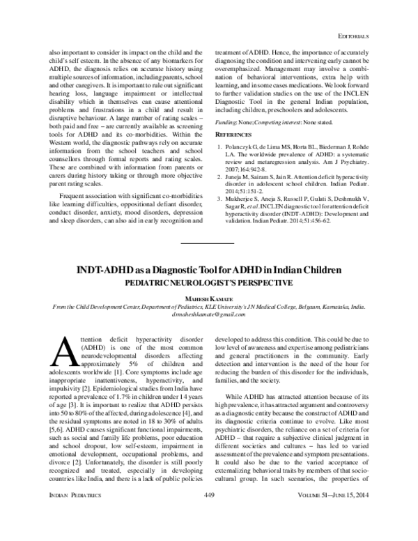 (PDF) INDT-ADHD as a diagnostic tool for ADHD in Indian children