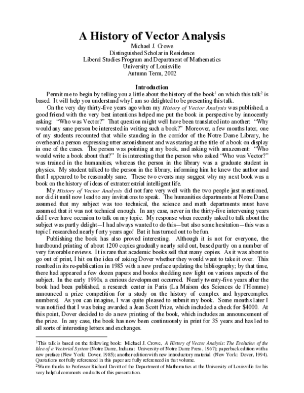 (PDF) A History of Vector Analysis