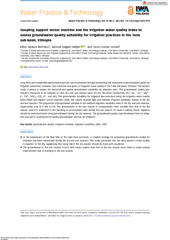 (PDF) Coupling support vector machine and the irrigation water quality index to assess ...