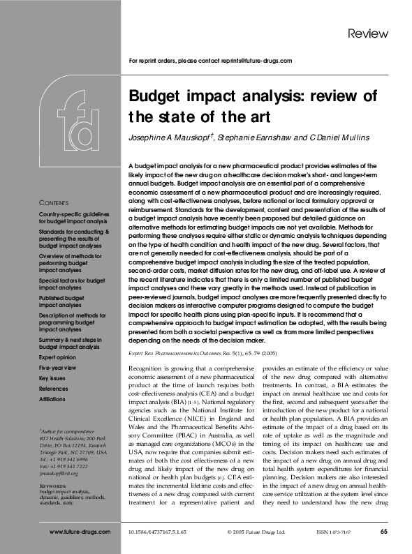 (PDF) Budget impact analysis: review of the state of the art