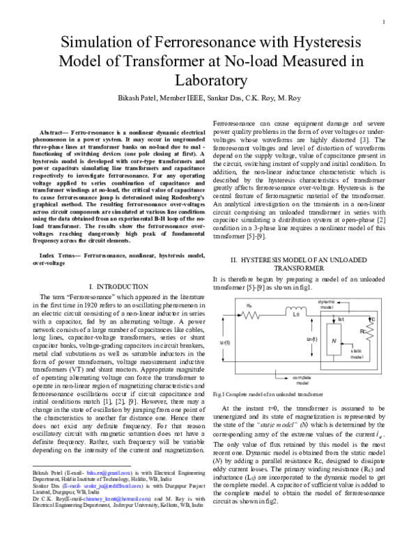 (PDF) Simulation of ferroresonance with hysteresis model of transformer ...
