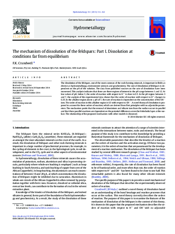 (PDF) The mechanism of dissolution of the feldspars: Part I ...
