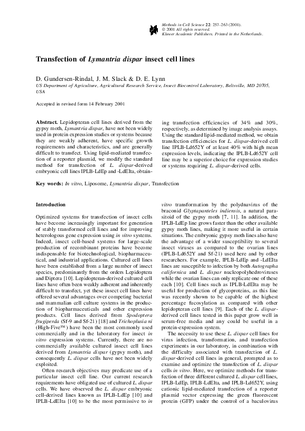 (PDF) Transfection of Lymantria dispar insect cell lines