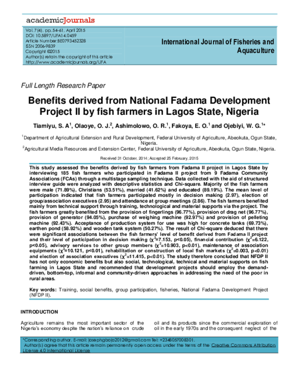 (PDF) Benefits derived from National Fadama Development Project II by ...