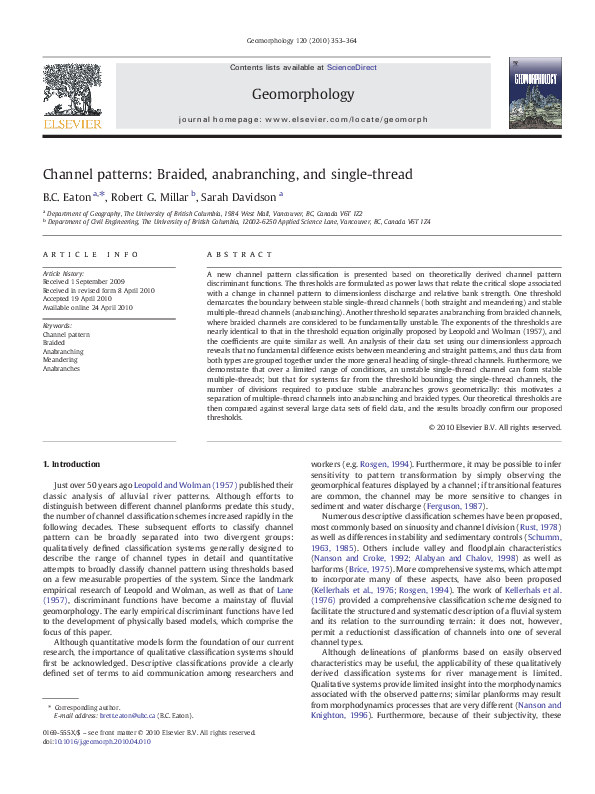 (PDF) Channel patterns: Braided, anabranching, and single-thread