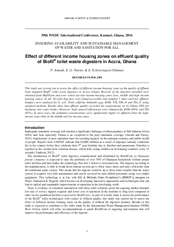 (PDF) Impact of Housing Income on Biofil Toilet Effluent Quality in Accra