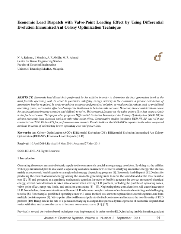 (PDF) Economic load dispatch with valve-point loading effect by using Differential Evolution ...