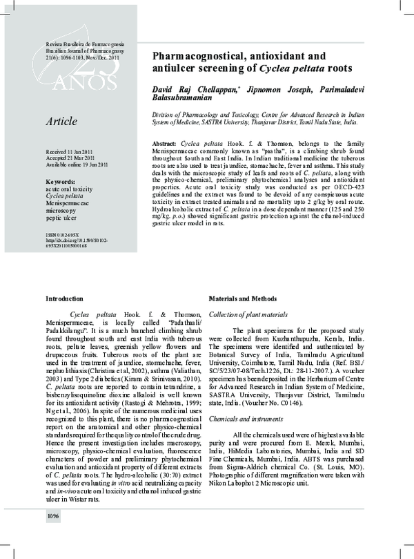 (PDF) Pharmacognostical, antioxidant and antiulcer screening of Cyclea ...