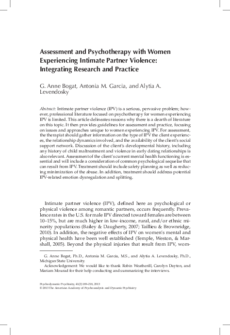 (PDF) Assessment and Psychotherapy with Women Experiencing Intimate ...