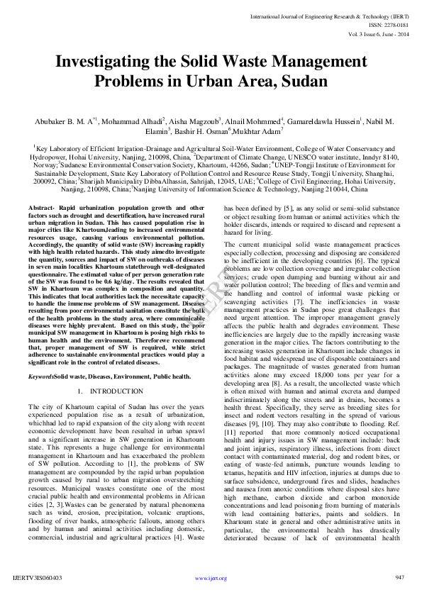 (PDF) Investigating the Solid Waste Management Problems in Urban Area ...