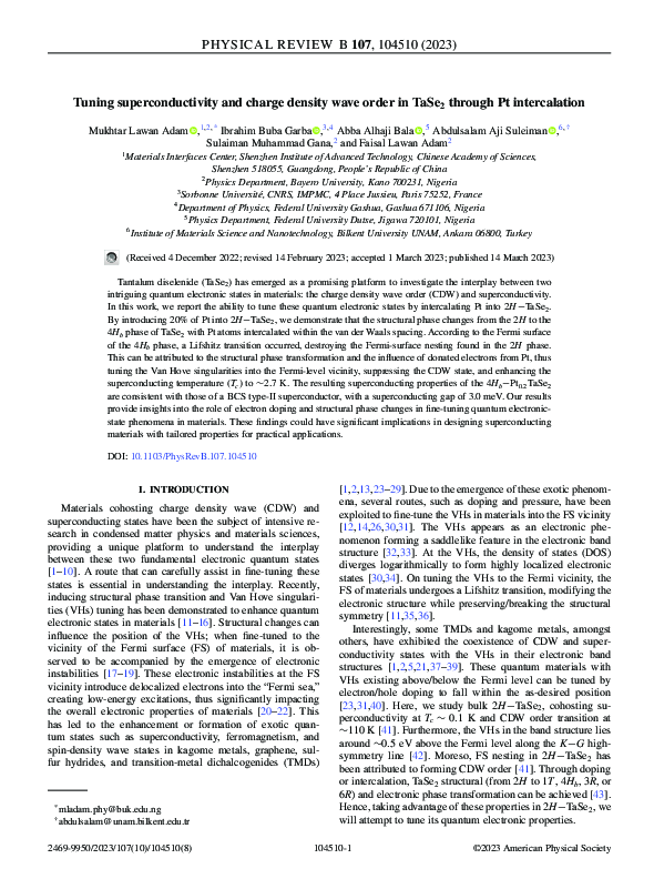 Pdf Tuning Superconductivity And Charge Density Wave Order In Tase2 Through Pt Intercalation