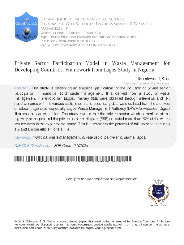 (PDF) Private Sector Participation Model in Waste Management for ...
