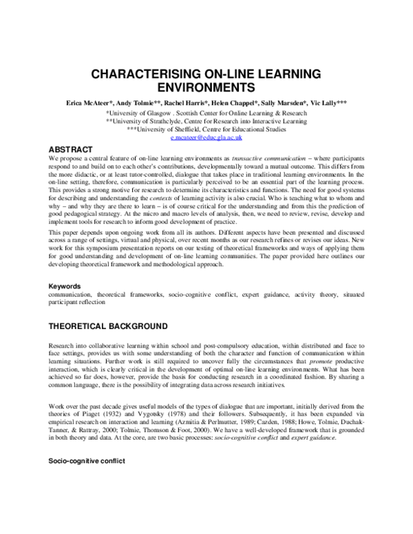 (PDF) Characterising On-line Learning Environments