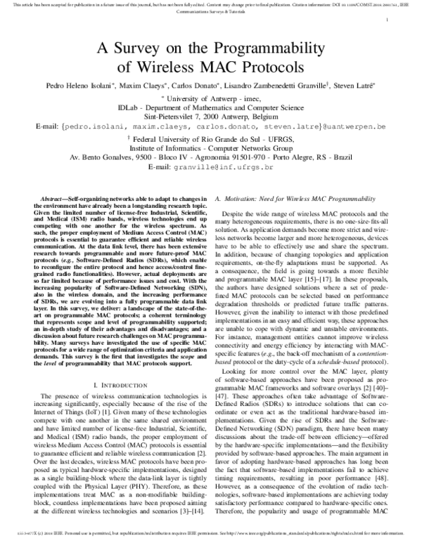 (PDF) A Survey on the Programmability of Wireless MAC Protocols