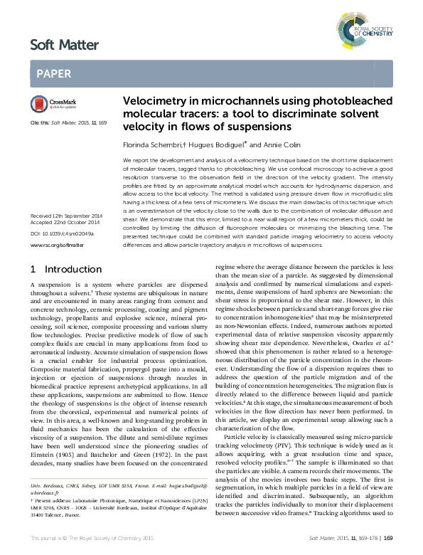 (PDF) Velocimetry in microchannels using photobleached molecular tracers: a tool to discriminate ...