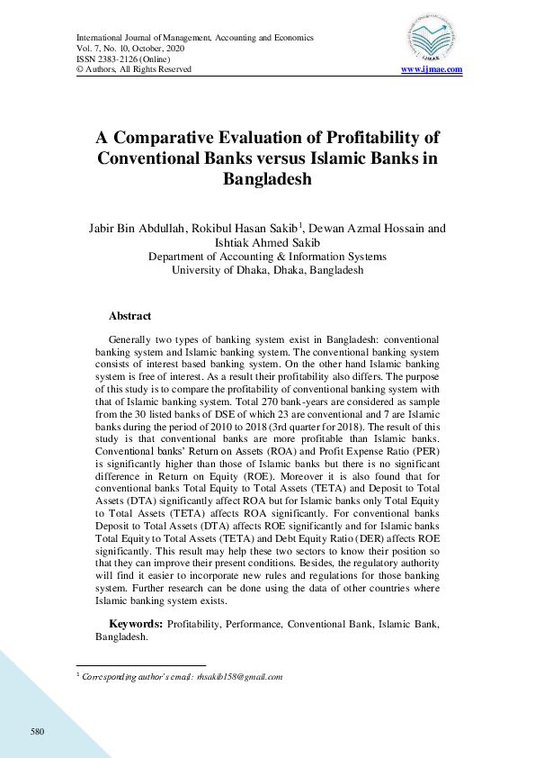(PDF) A Comparative Evaluation of Profitability of Conventional Banks versus Islamic Banks in ...