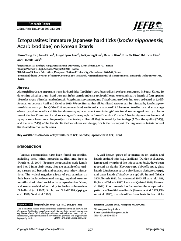 (PDF) Ectoparasites: immature Japanese hard ticks (Ixodes nipponensis ...