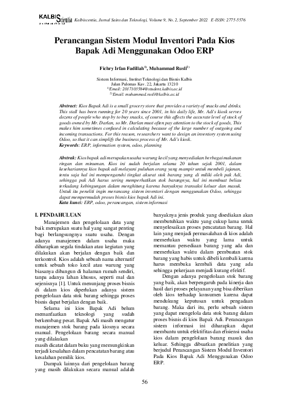 (PDF) Perancangan Sistem Modul Inventori Pada Kios Bapak Adi Menggunakan Odoo ERP