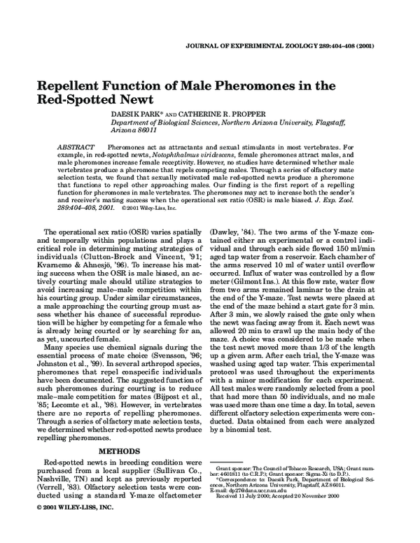 (PDF) Repellent function of male pheromones in the red&spotted newt