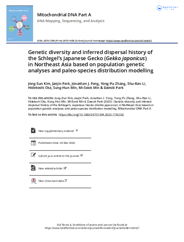 (PDF) Genetic diversity and inferred dispersal history of the Schlegel’s Japanese Gecko (Gekko ...