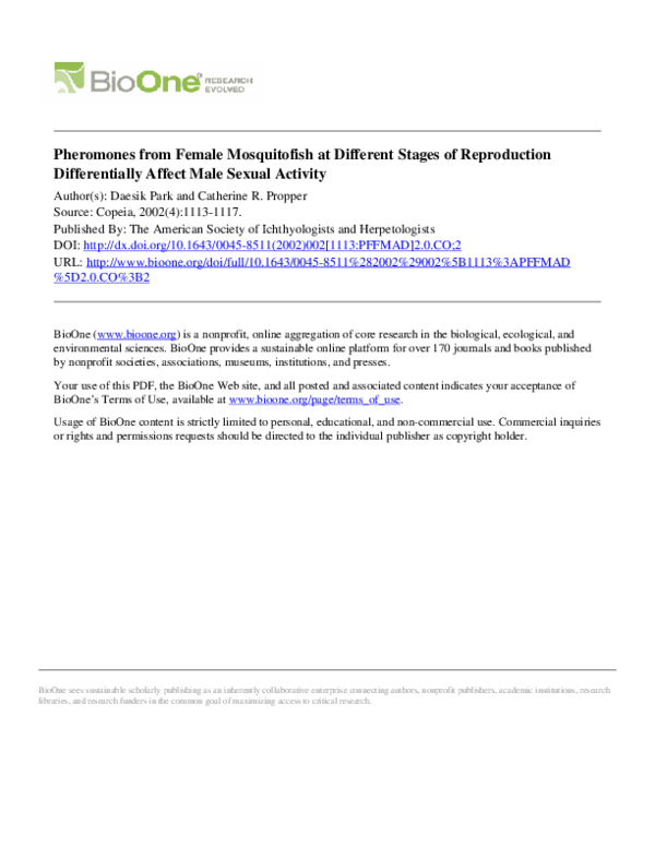 (PDF) Pheromones from Female Mosquitofish at Different Stages of Reproduction Differentially ...