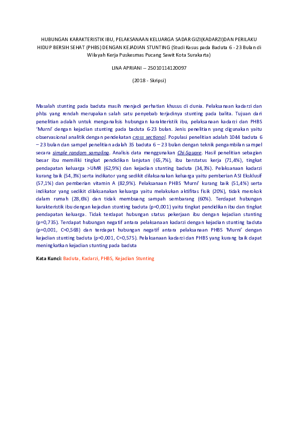 (PDF) HUBUNGAN KARAKTERISTIK IBU, PELAKSANAAN KELUARGA SADAR GIZI ...