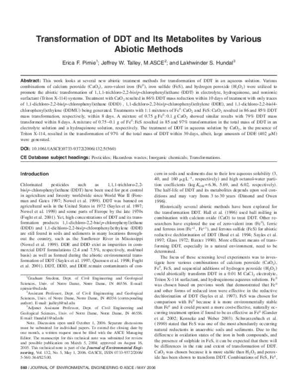 (PDF) Transformation of DDT and Its Metabolites by Various Abiotic Methods