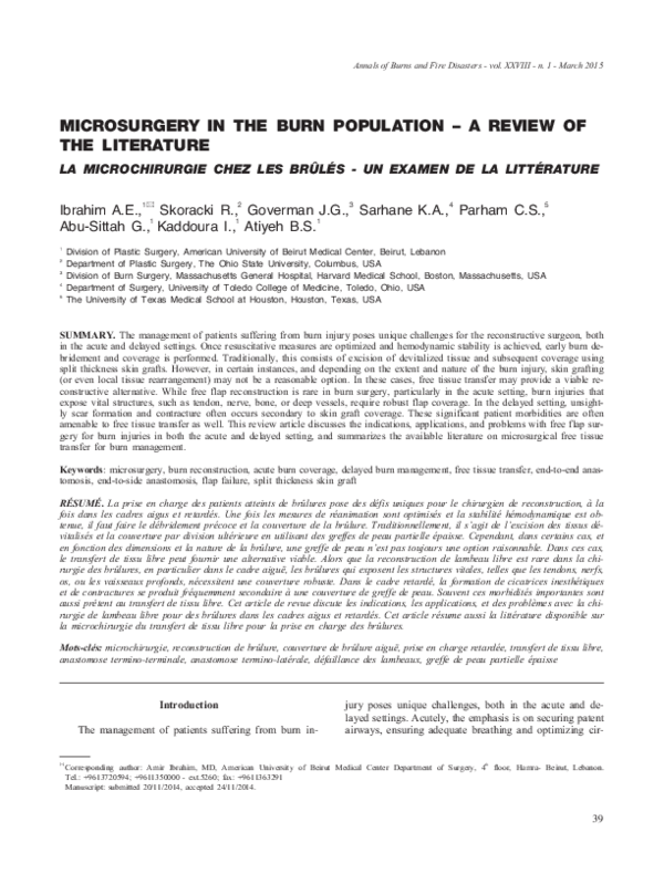 (PDF) Microsurgery in the burn population - a review of the literature