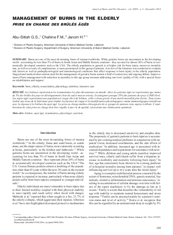 (PDF) Management of burns in the elderly