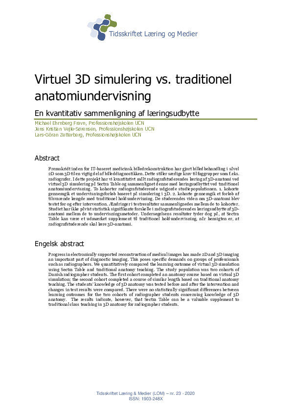 (PDF) Virtuel 3D simulering vs. traditionel anatomiundervisning