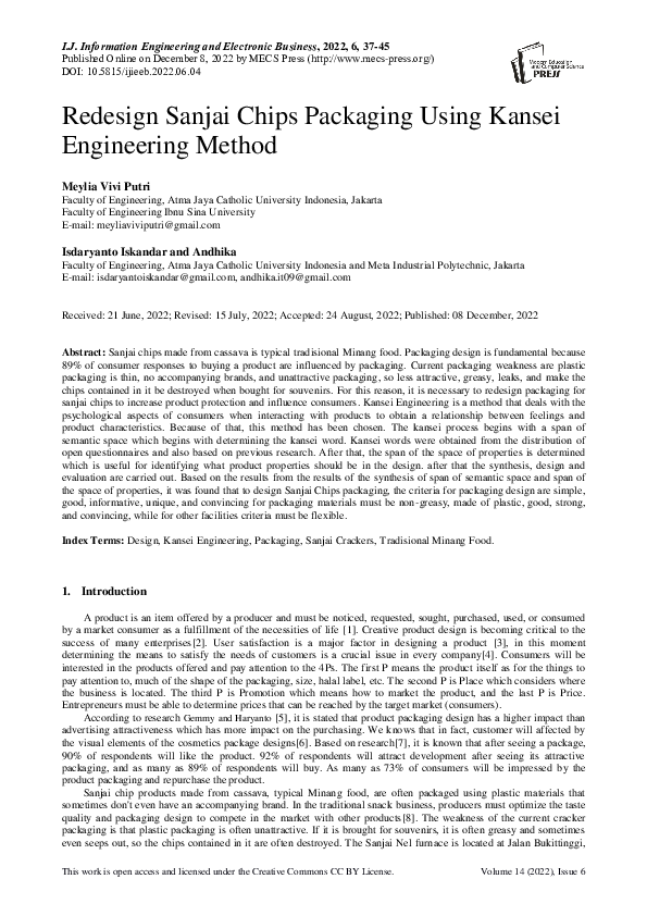 (PDF) Redesign Sanjai Chips Packaging Using Kansei Engineering Method