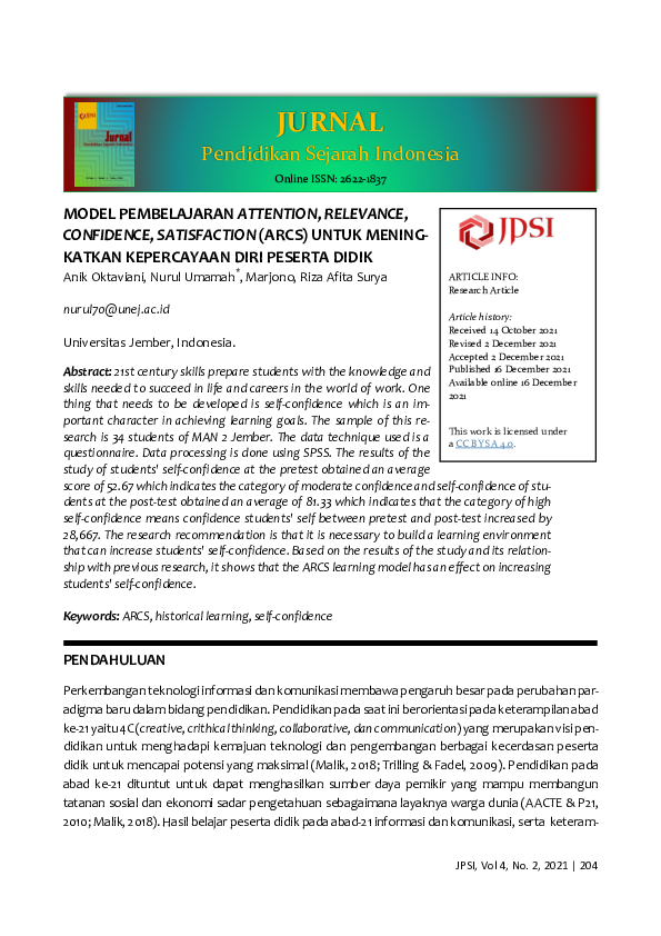 (PDF) Model Pembelajaran Attention, Relevance, Confidence, Satisfaction ...